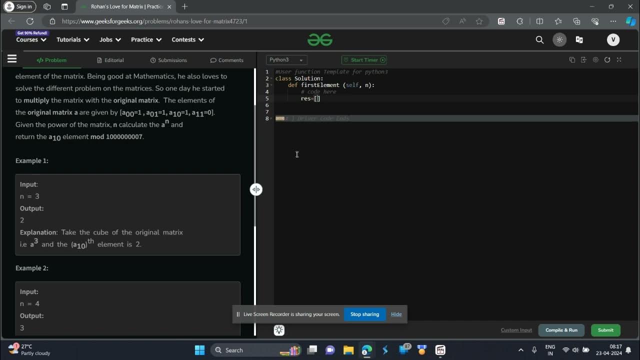 Rohan's Love for Matrix GFG POTD Python Solution geeks for geeks problem of the day - YouTube