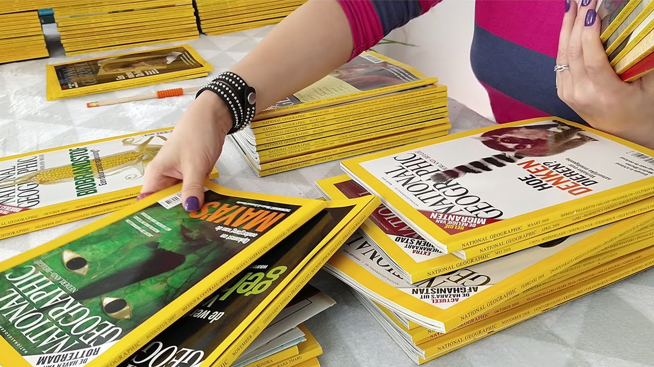 ASMR Sorting Stacks of National Geographic Magazines • No Talking - YouTube