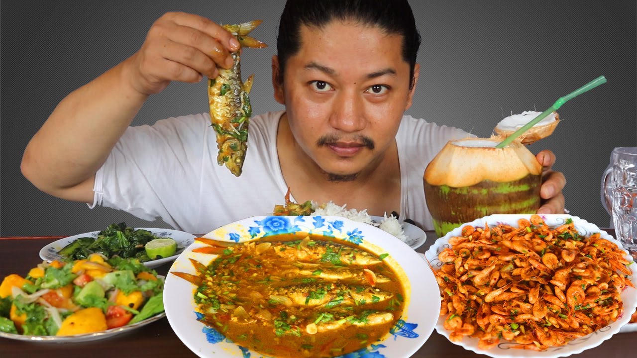 Jhinga Machha, Sahar machha ko Jhol, Mango salad | Mukbang - YouTube