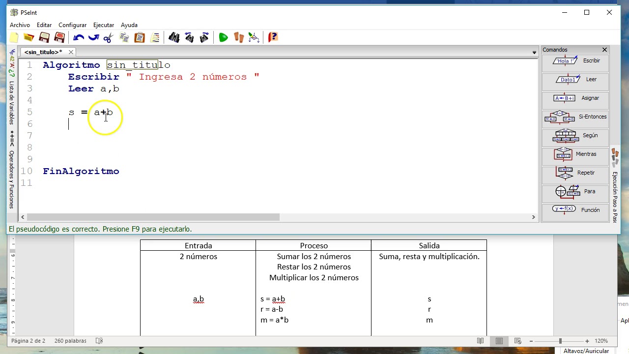 03 Pseudocódigos (PSEINT) Suma, resta y multiplicación de 2 números ...