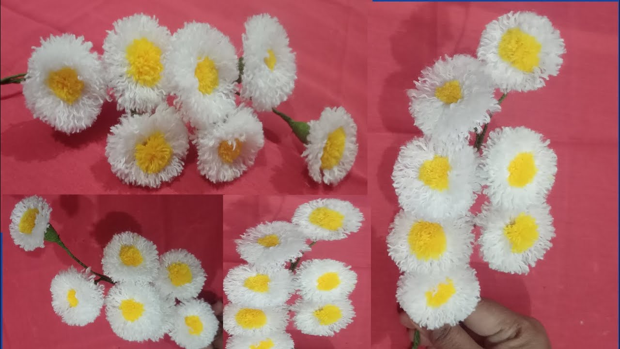 Woolen Thread Flowers | Flowers Tutorials | Diy Woolen Thread | - YouTube