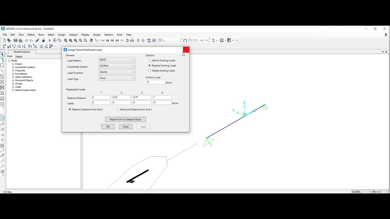 SAP 2000 how to put a uniform load on a single span beam - YouTube