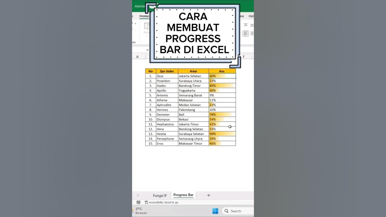 CARA MUDAH MEMBUAT PROGRESS BAR DI EXCEL #shorts #excel - YouTube