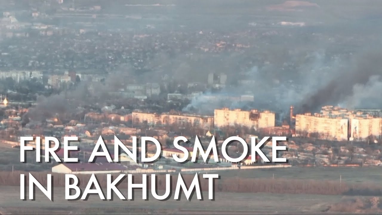 Military Drone shows scale of destruction in Bakhmut, houses on fire ...