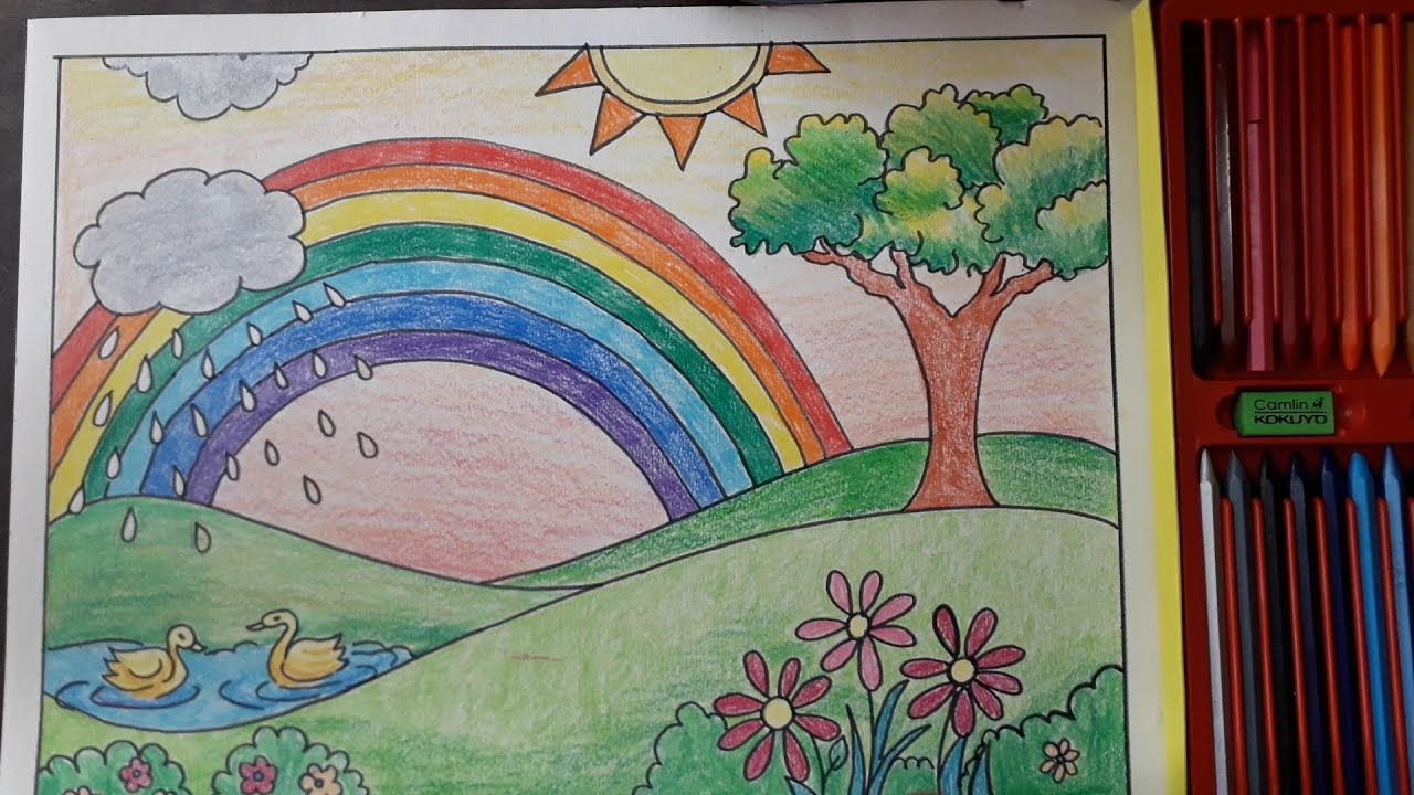 Rainbow scenery with plastic crayons - YouTube