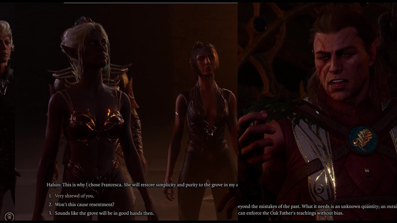 Baldur's Gate 3 Minthara Talking to Halsin in the Worg Pens (Halsin ...