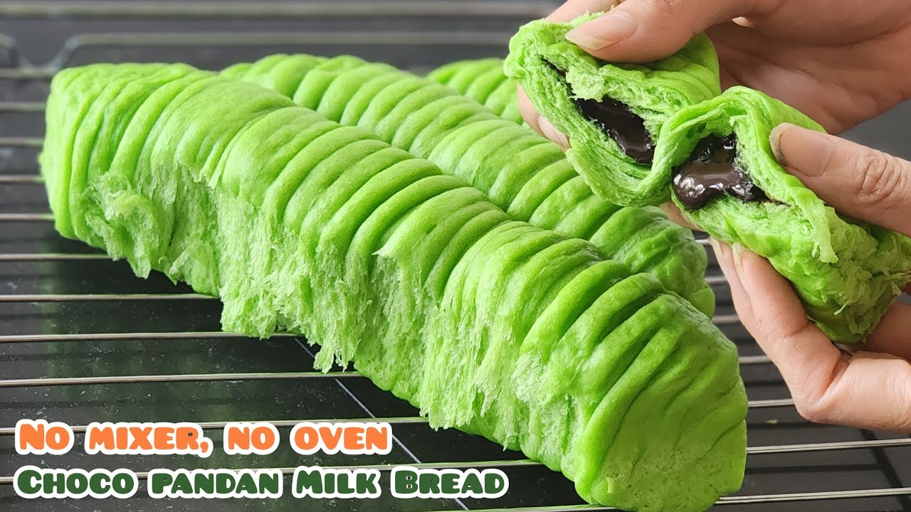 Tanpa oven, tanpa mixer, Choco pandan milk bread / roti pandan kukus isi coklat - YouTube