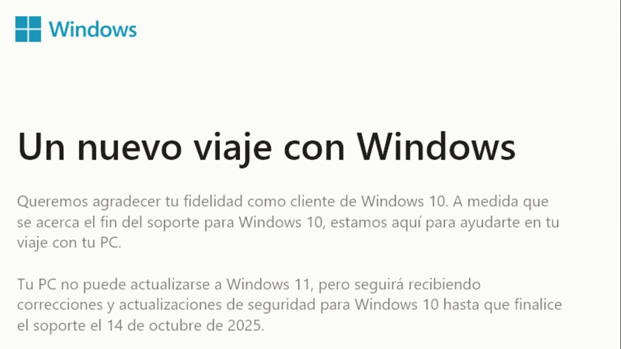 Aviso oficial de Microsoft para los usuarios de Windows 10, fin de soporte 14 de octubre de 2025 ...
