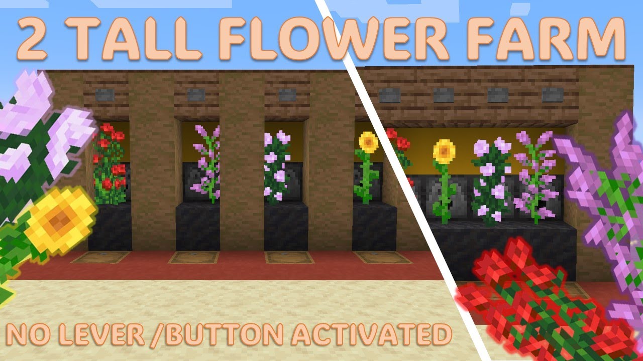 MINECRAFT 2 TALL FLOWER FARM - NO LEVER + TUTORIAL - YouTube