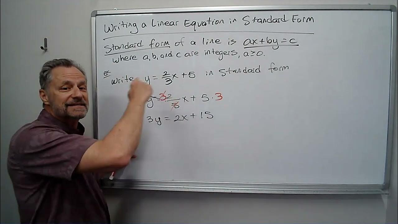 Writing a Linear Equation in Standard Form Ax + By = C - YouTube
