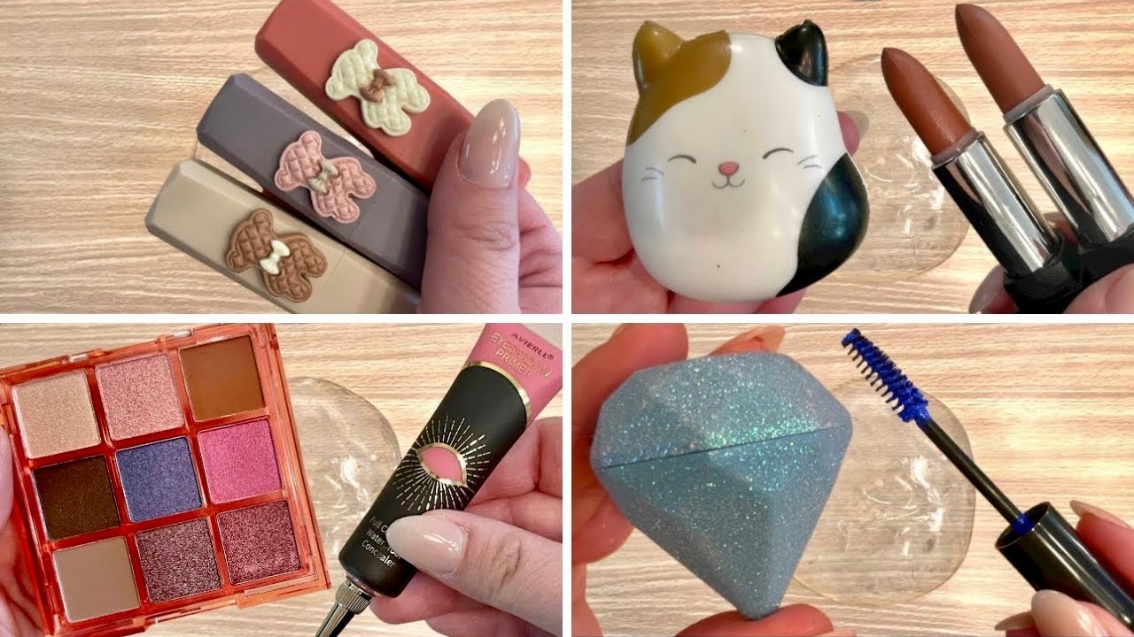 ASMR Makeup Slime Coloring Compilation Part 1! Mixing Lipsticks into ...