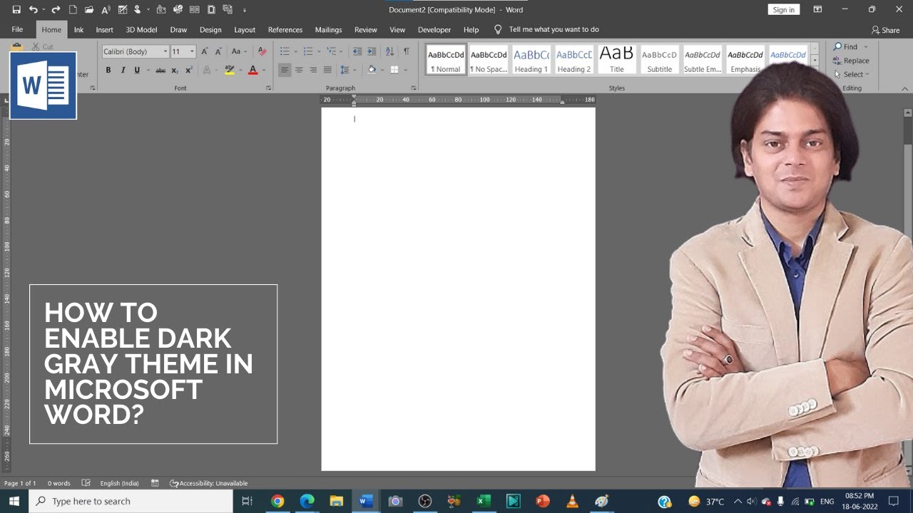 How to enable dark grey theme in Microsoft word? - YouTube