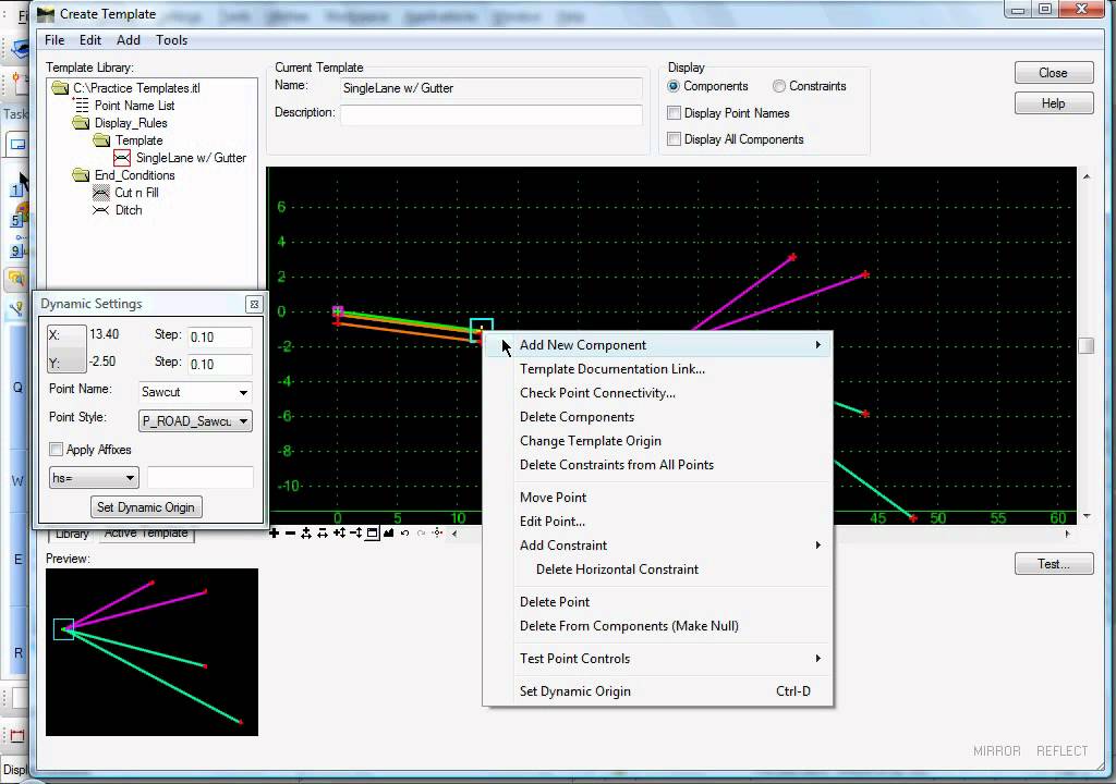 Bentley InRoads Create a template component Display Rule - YouTube