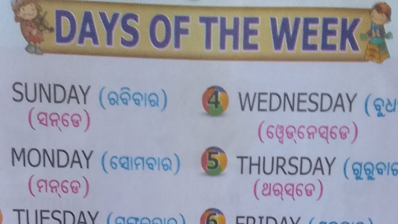days name | ବାର ନାମ | sunday monday | days name english | days of the ...
