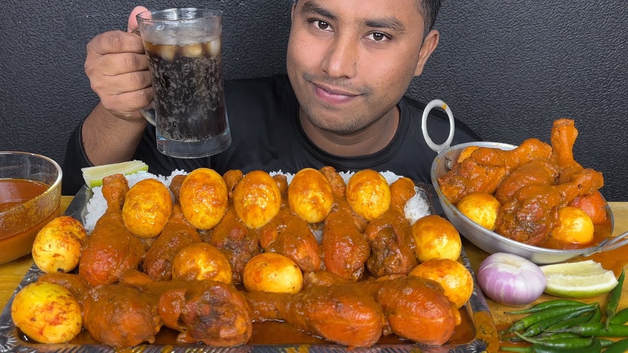 EATING CHICKEN LEG PIECE CURRY ,EGG CURRY & MOJO | CHICKEN LEG PIECE ...