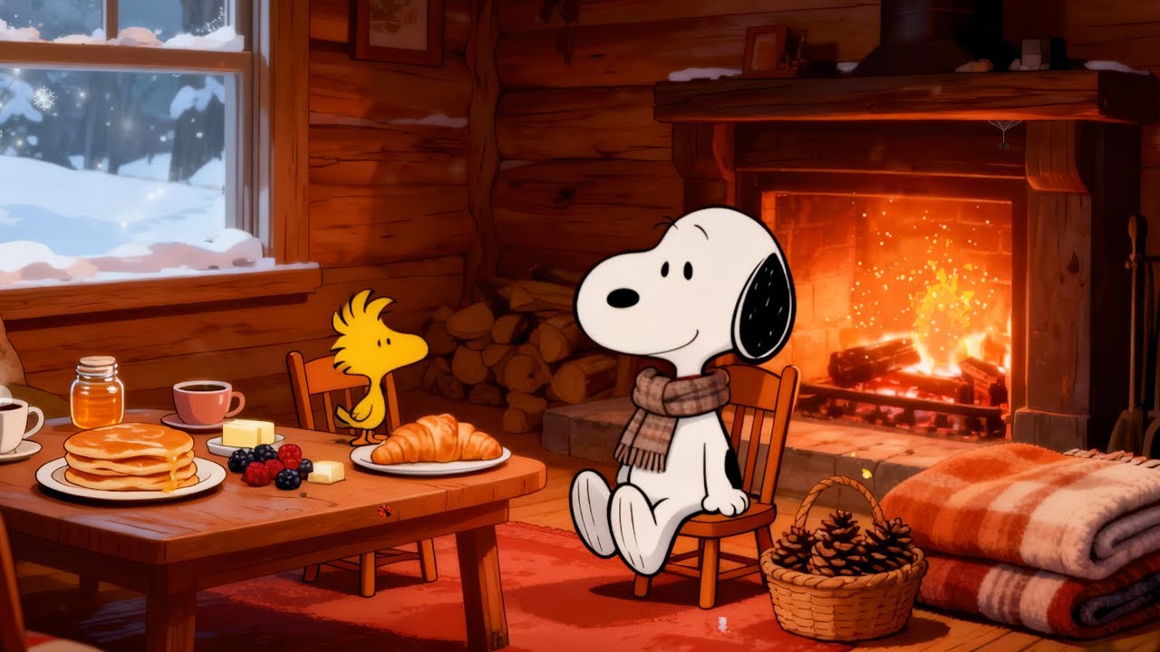 Snoopy Cozy Winter Cabin 🔥 Warm Fireplace, Quiet Morning & Soft Snow ...