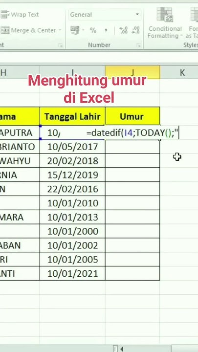 TUTORIAL EXCEL | MENGHITUNG UMUR #tutorial #tutorials #tutorialoffice #hitungan #umur #usia # ...