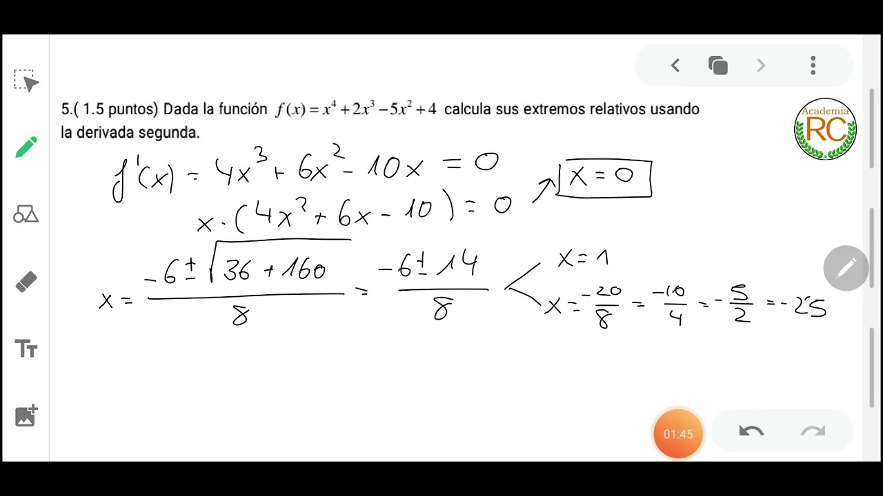 Estudio de monotonía de función polinómica, calculo de extremos usando ...