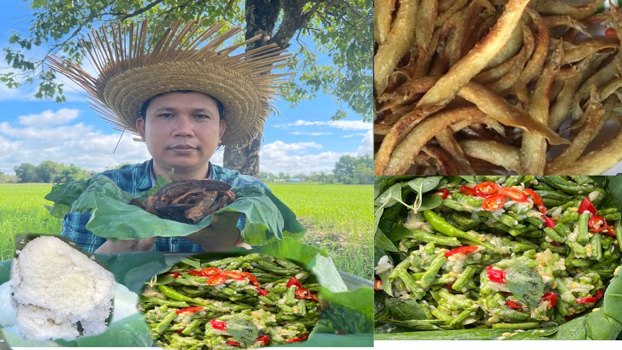 Yummy Roast Peacocks Eel with Salad Long Beans #cambodianfood - YouTube