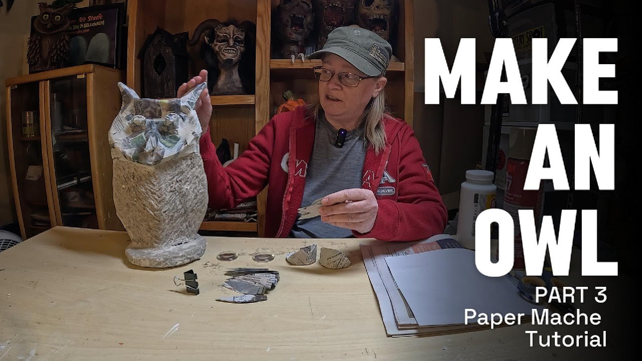 Owl Tutorial - Part 3 - Feathers and Eyes - Paper Mache - YouTube