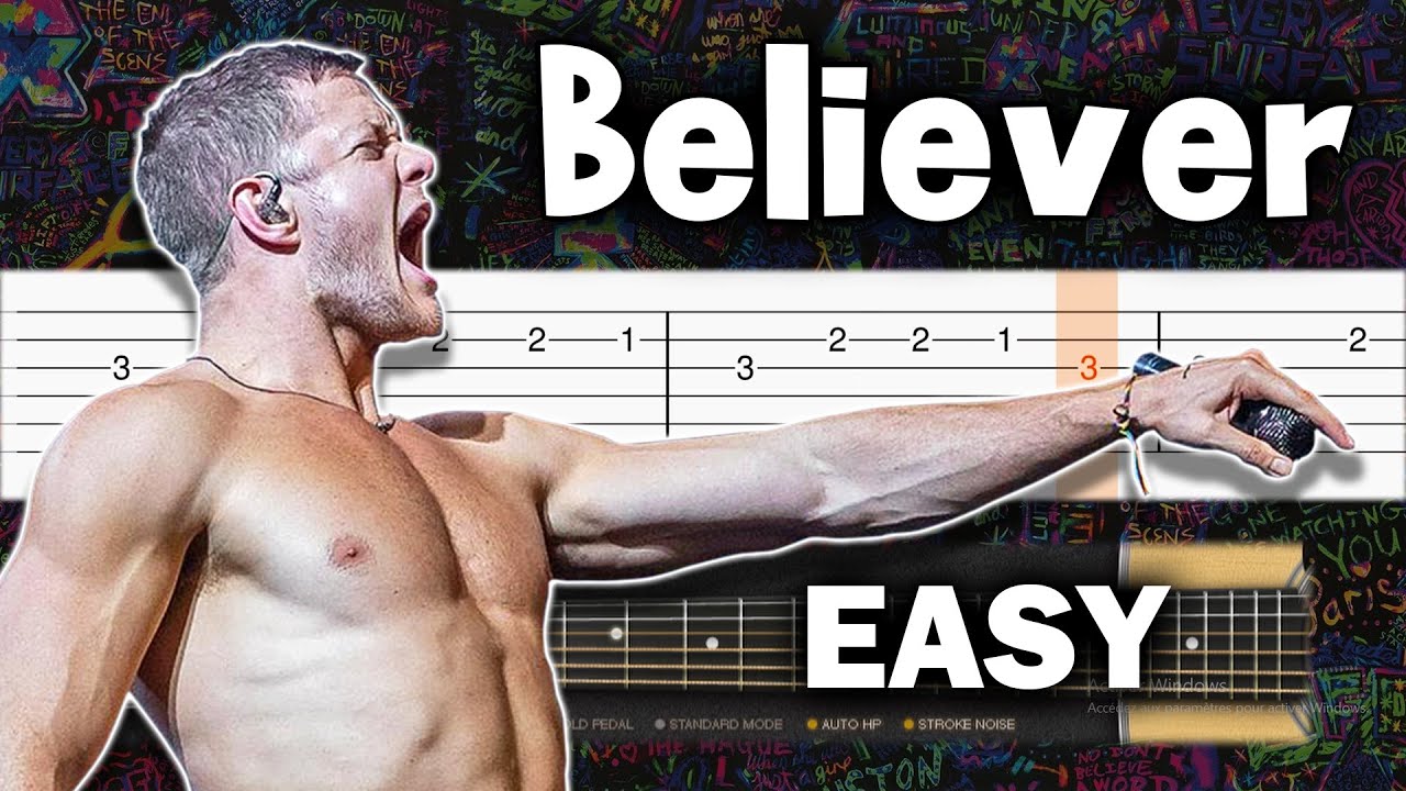 Imagine Dragons - Believer - EASY Guitar tutorial (TAB) - YouTube