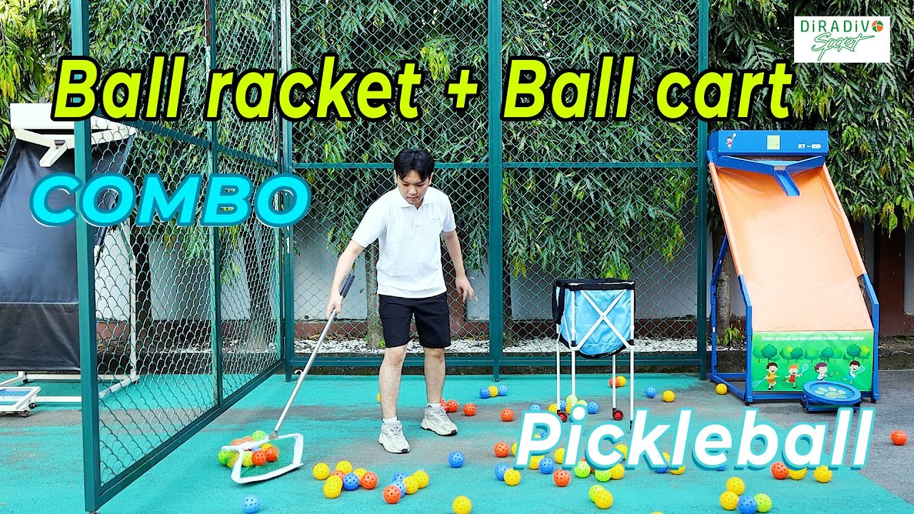 Pickleball Ball Collecting Racket and Foldable Ball Cart Combo - YouTube