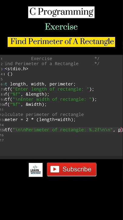 C Programming Find Perimeter Of A Rectangle Cprogramming Programming Coding Shorts Youtube