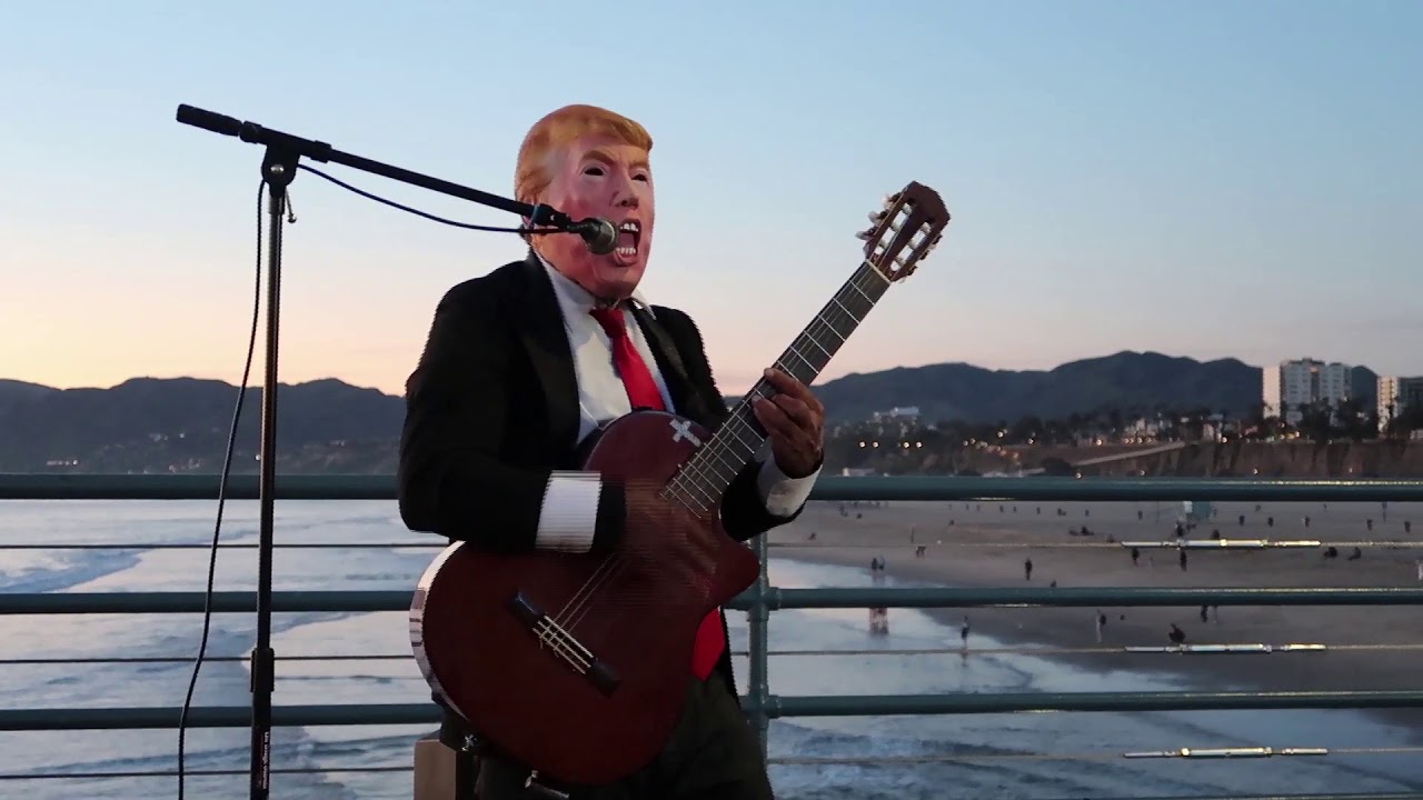 Donald Trump Singing Latino Music Live on Santa Monica Pier - YouTube