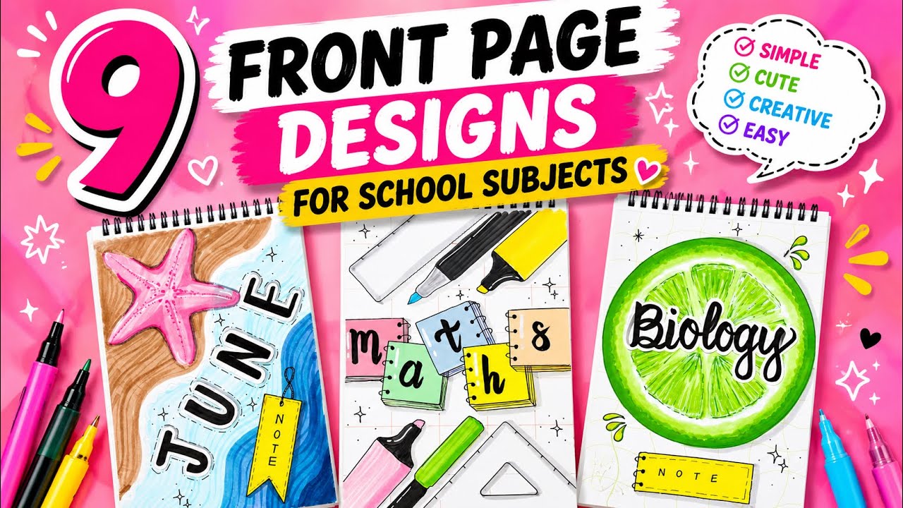 9 Front Page Designs for School Subjects 📚 | Easy Notebook Cover Ideas ...