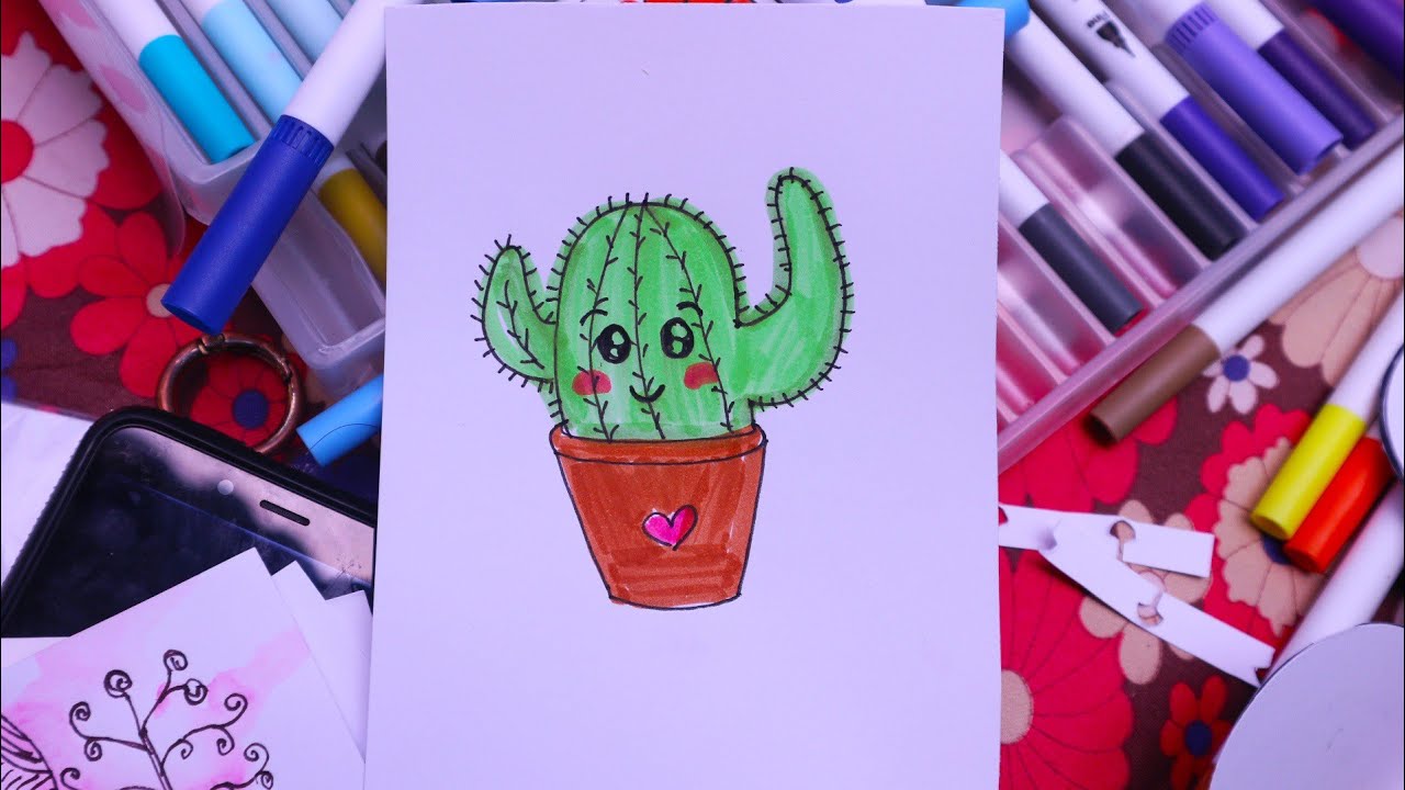 how to draw a cute cactus step by step - YouTube