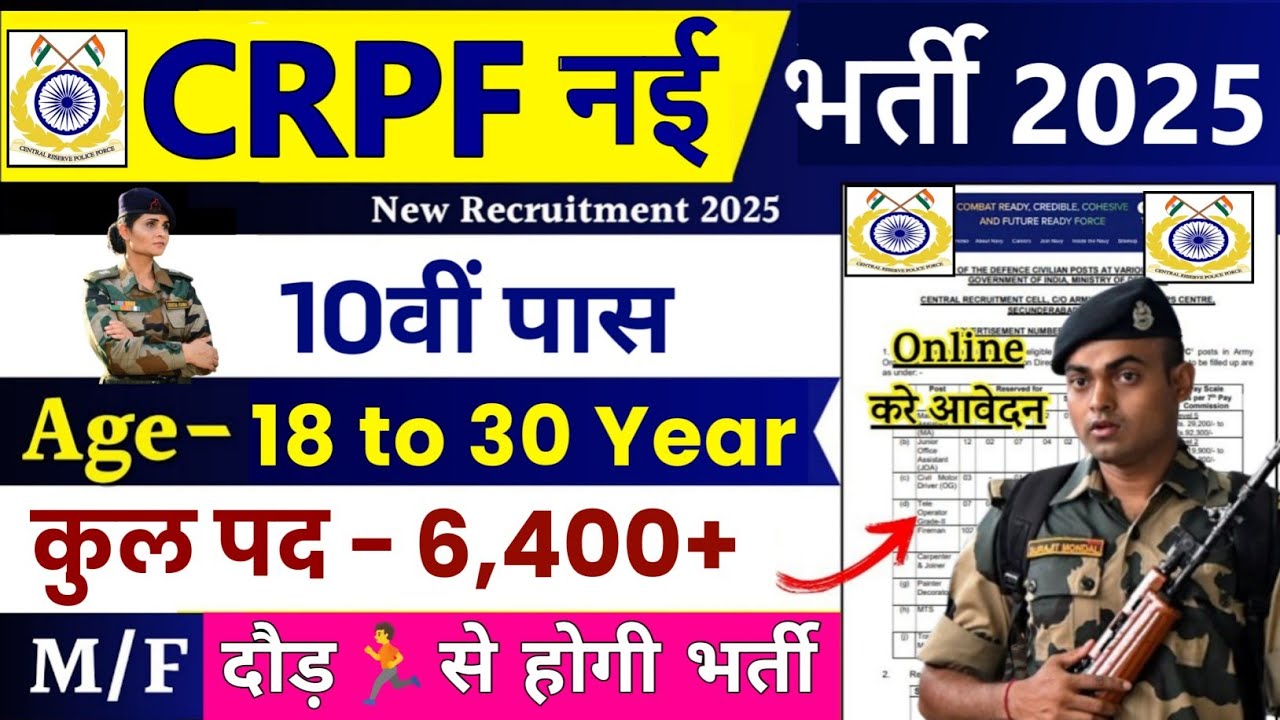 CRPF सीधी भर्ती 2025 | 10th Pass | CRPF Constable New Vacancy 2025 ...