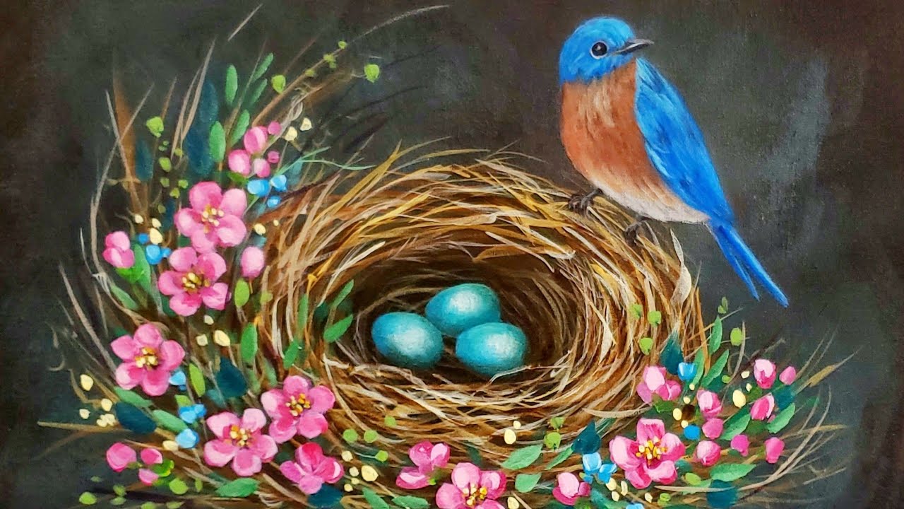Bluebird Nest Acrylic Painting LIVE Tutorial - YouTube
