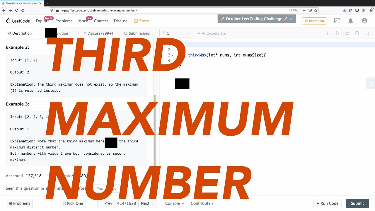 Leetcode 414 Return The Third Maximum Number In The Array Youtube