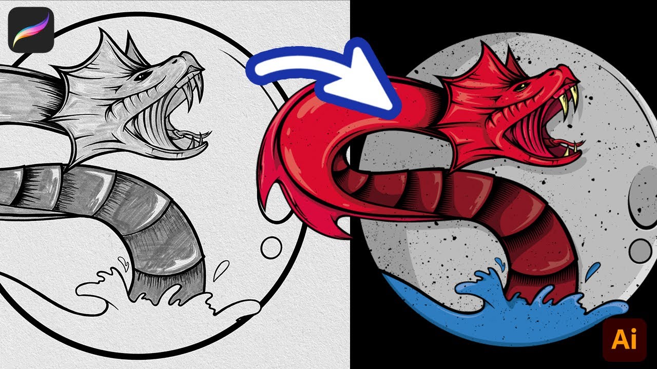 Drawing a Sea Serpent - Sketch to Vector (Speed Art) - YouTube