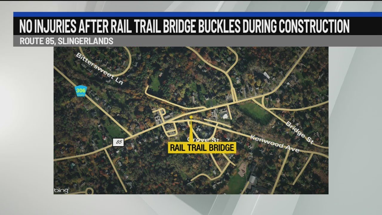 Rail Trail Bridge in Slingerlands buckles during construction - YouTube