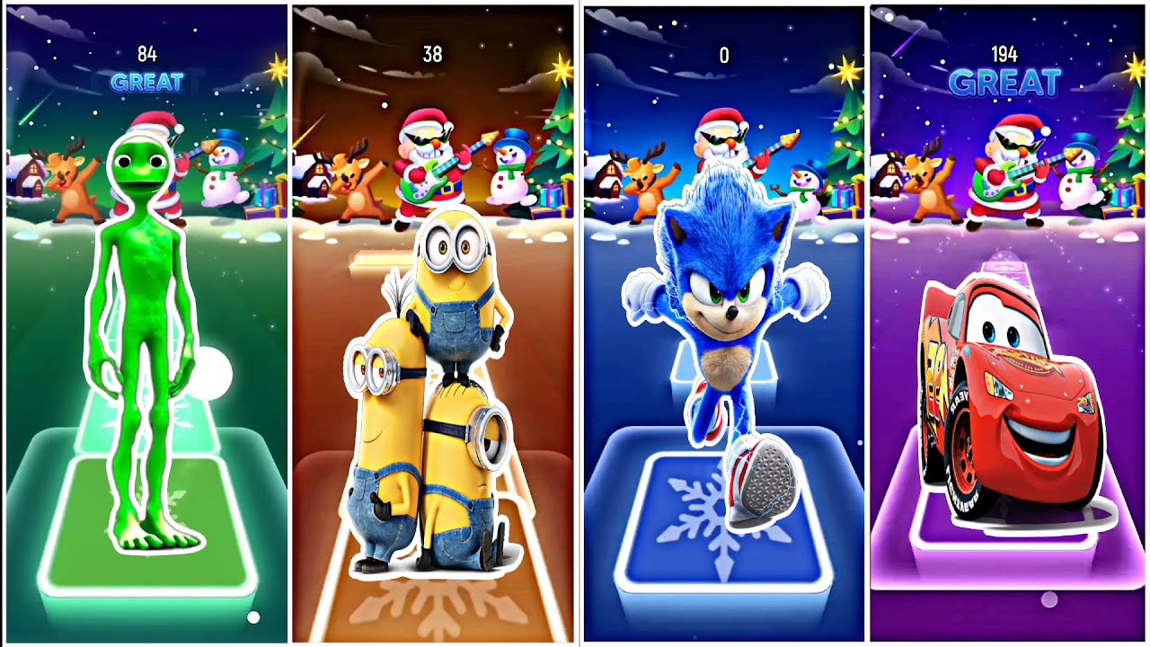 TILES HOP EDM RUSH || Alien Dance 🆚️🎵 Minions 🆚️🎵 Sonic 🆚️ 🎵McQueen 🎶🚀 ...