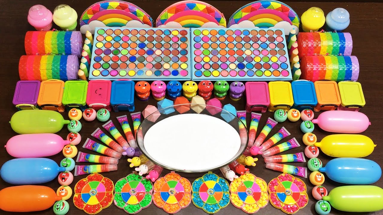 EyesShadow, Makeup, Clay, Glitter and BALLOONS! Mon Slime! #764 - YouTube