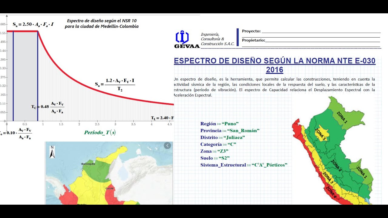 ESPECTRO DE DISEÑO NSR-10, NTE E-030 NORMA PERUANA Y BOLIVIA CON MATHCAD PRIME - YouTube
