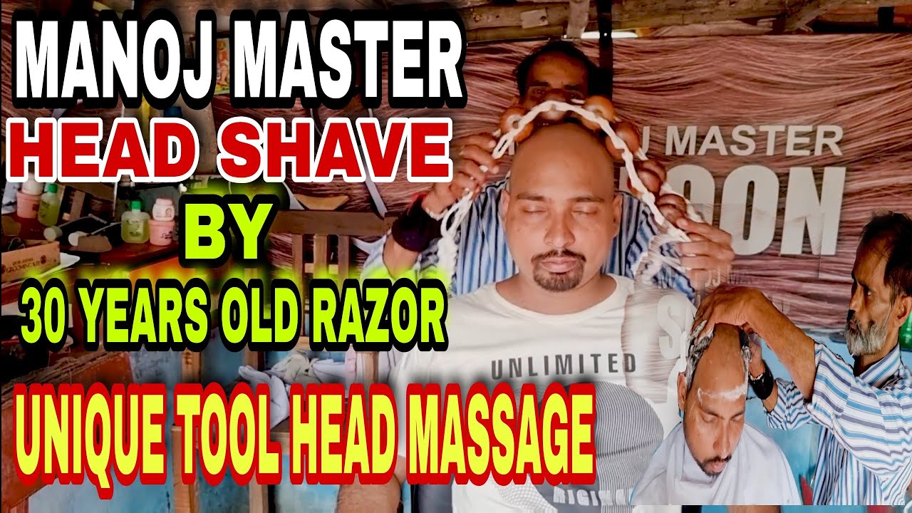Indian Barber. Master Master Head Shave with 30 Years Old Razor And ...
