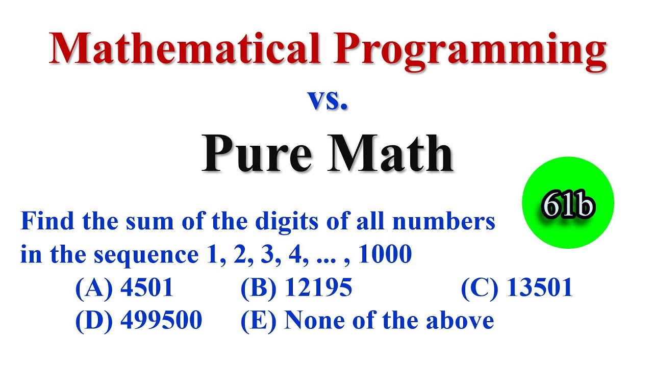 Clip 1274 : (61b) Mathematical Programming vs. Pure Math sum of digits ...