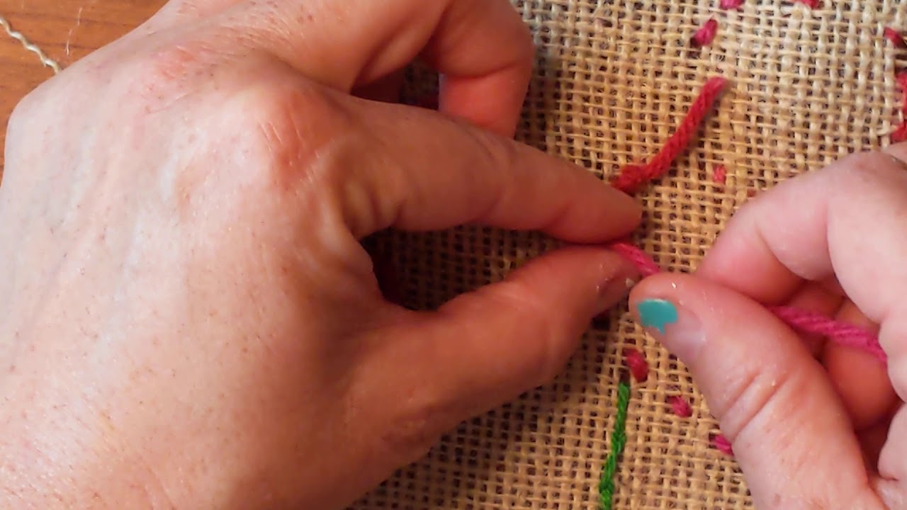 Burlap Stitching #3: How to tie a knot - YouTube