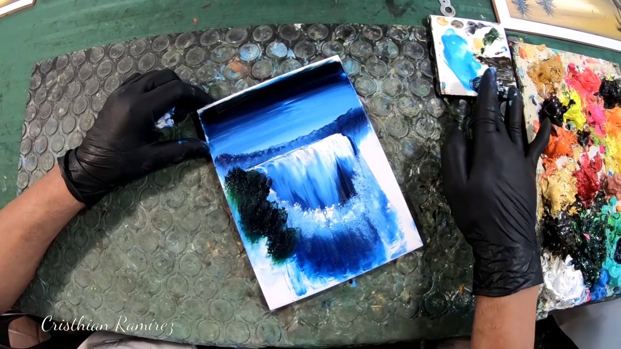 Finger Painting "waterfall nighttime" - YouTube