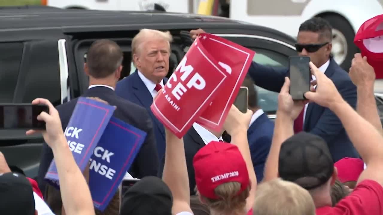 Former President Donald Trump greets supporters ahead of Howell event ...