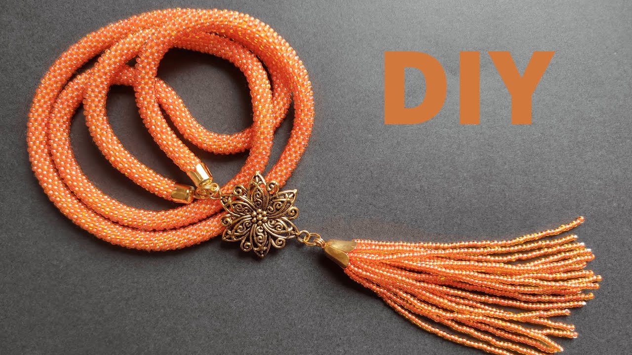 How to crochet necklace with beads, beading tutorial for seed bead ...