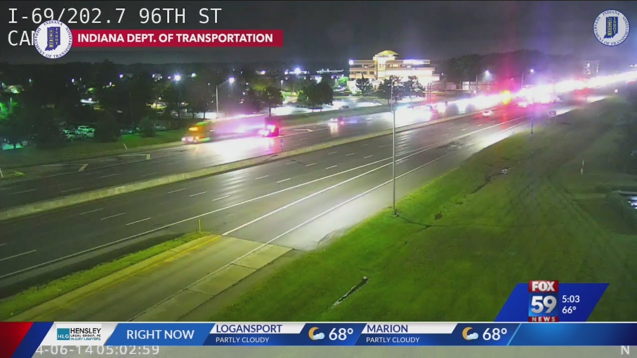 Downed power lines block part of I-69 near Fishers - YouTube