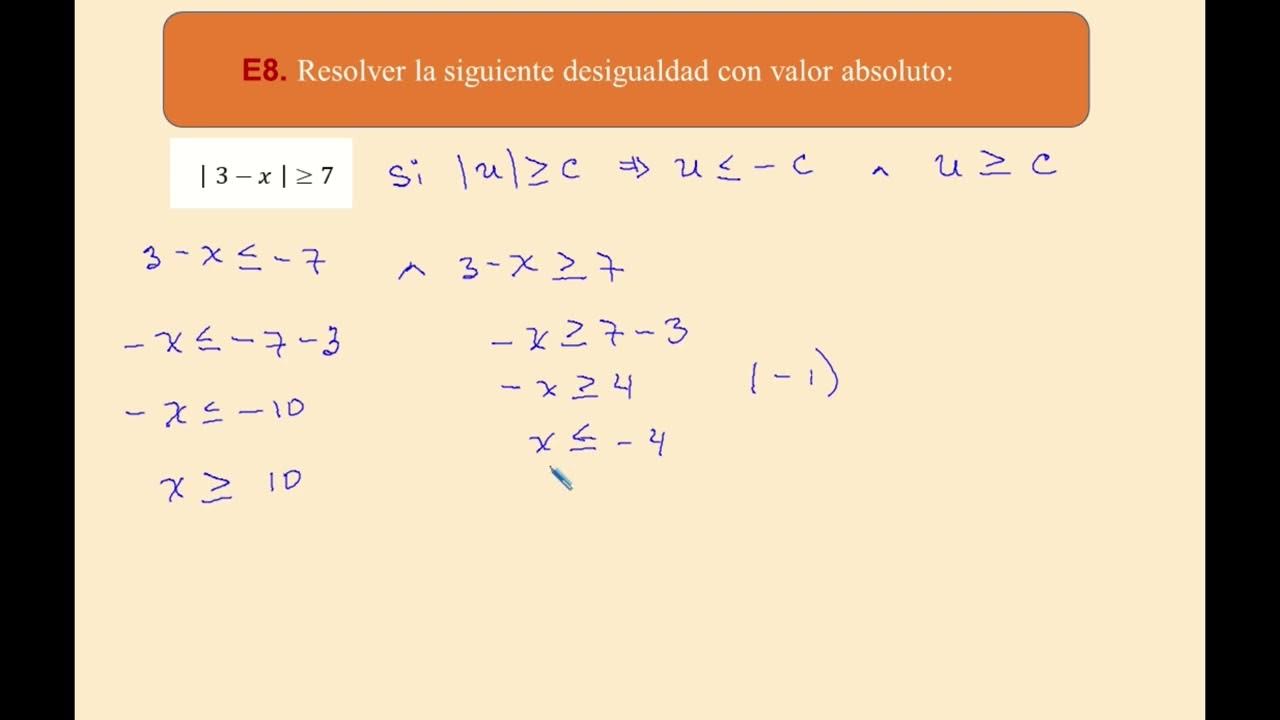 Desigualdades lineales con una variable. Desigualdad con Valor absoluto. Ejercicio 08 paso a ...
