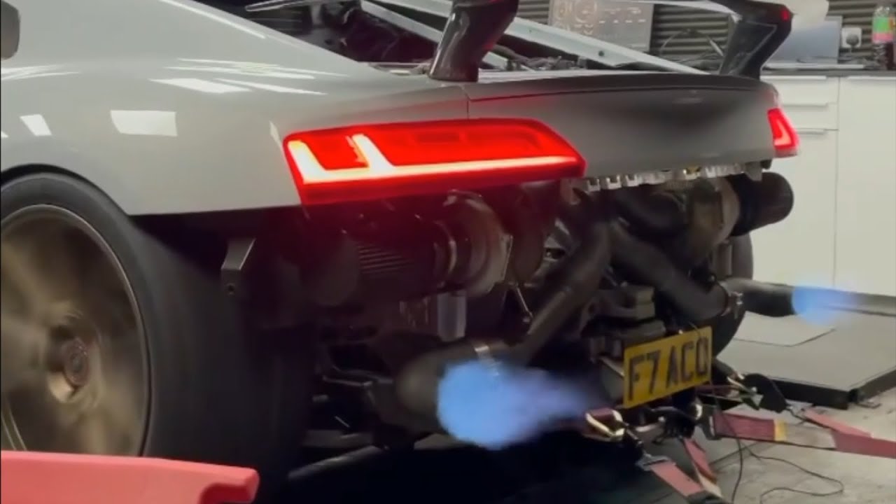 Audi R8 V10 Twin Turbo 1000-1260HP-Fire from the exhaust pipes! - YouTube