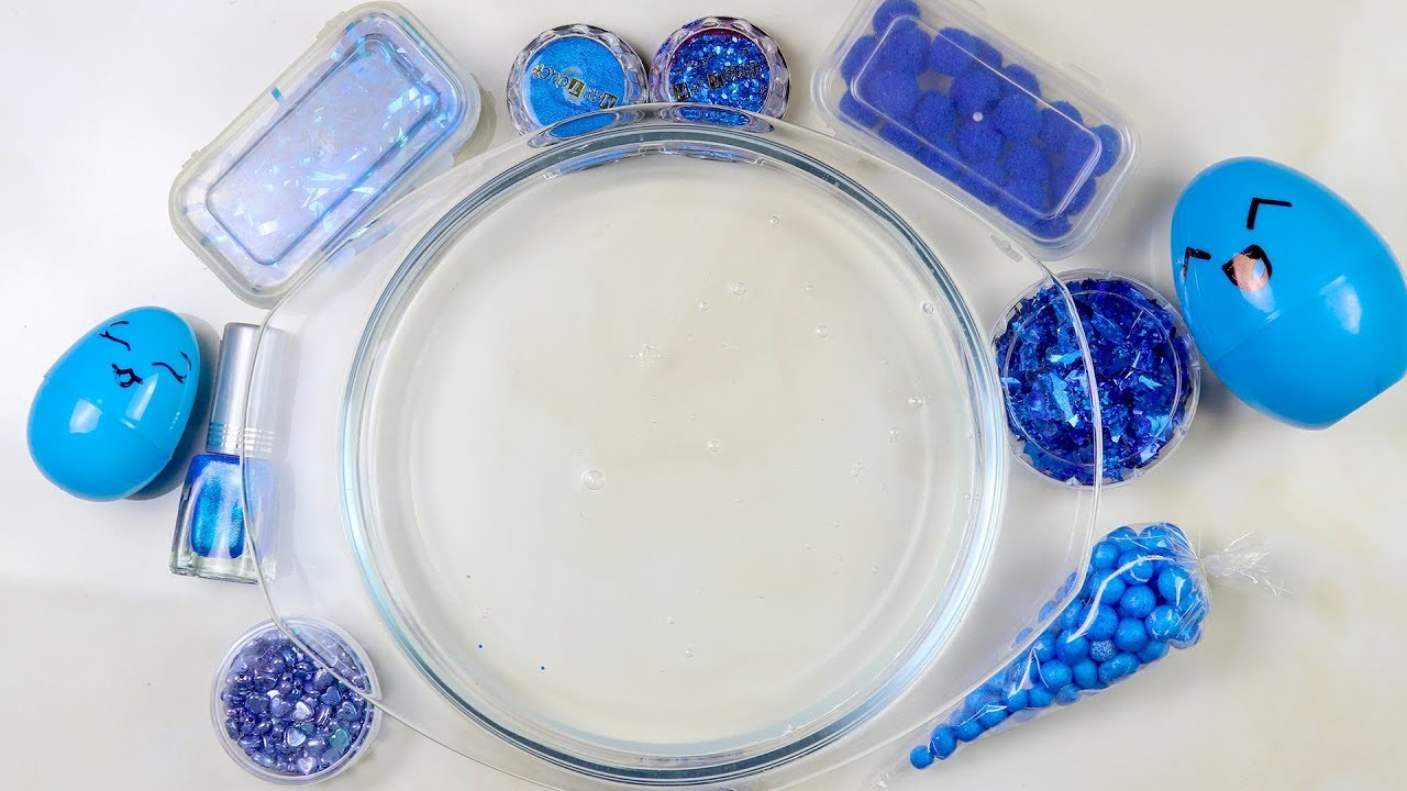 Mixing Random Blue Things Into Clear Slime - Relaxing Satisfying Slime ...