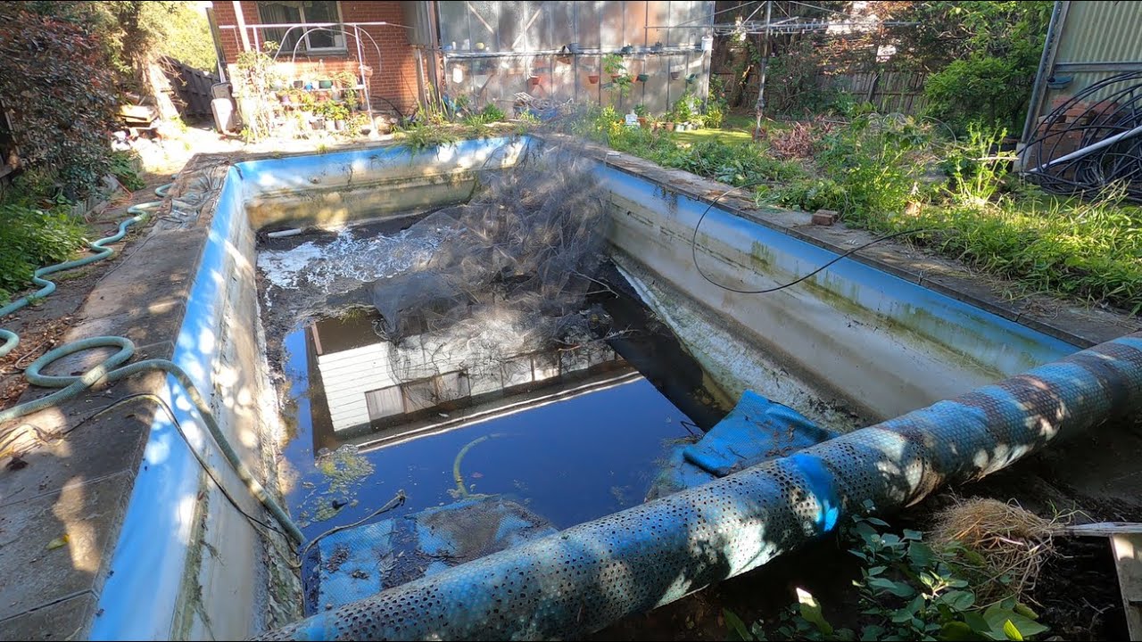 Pool Removal - Sludge, plastic and steel mesh filled pool - YouTube