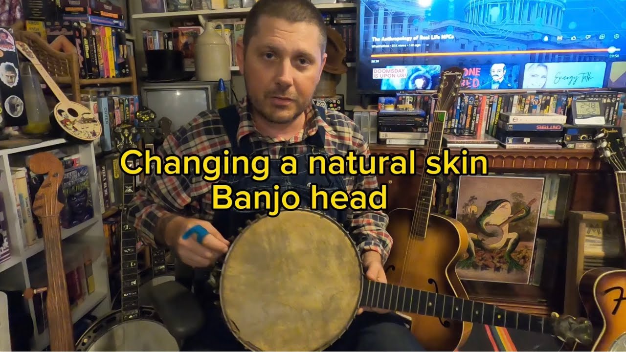 Changing a natural skin banjo head - YouTube